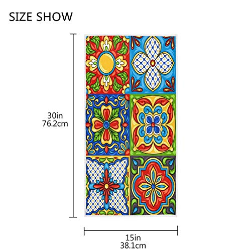 Pfrewn Mexican Talavera Ceramic Tile Hand Towels 16x30 in Ethnic Folk Bathroom Towel Soft Absorbent Small Bath Towel Kitchen Dish Guest Towel Home Bathroom Decorations