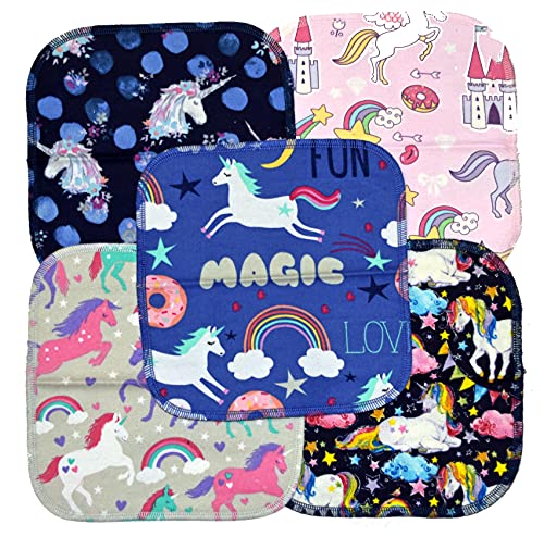 2 Ply Printed Flannel 8x8 Inches Set of 5 Little Wipes Unicorn Fantasy