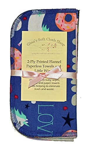 2 Ply Printed Flannel 8x8 Inches Set of 5 Little Wipes Unicorn Fantasy