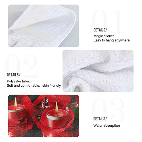 Red Wine in Glasses Red Rose Candle 2 Pcs Hanging Kitchen Hand Towels, Hanging Tie Towels with Hook & Loop Washcloth Dishcloths Sets Decorative Absorbent Tea Bar Bath Hand Towel