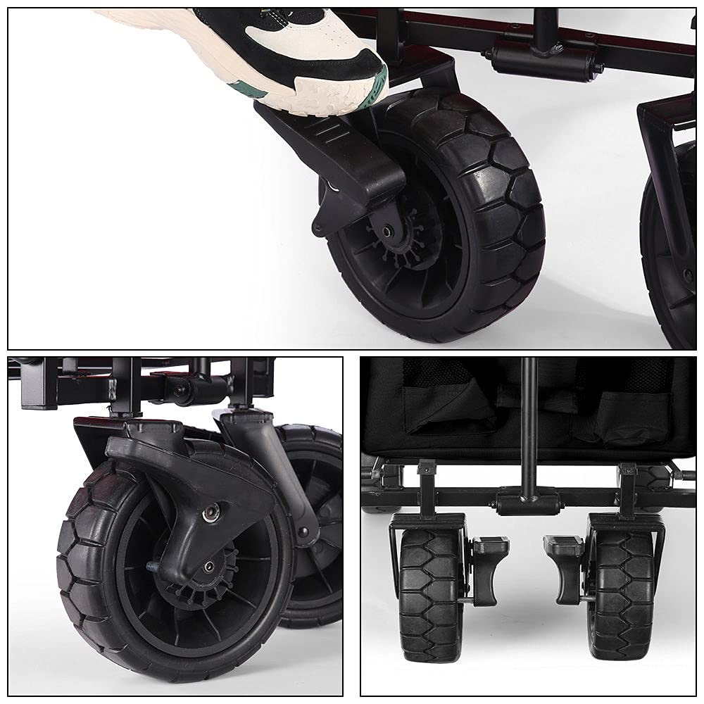 WHITSUNDAY Collapsible Folding Garden Outdoor Park Utility Wagon Picnic Camping Cart with Bearing and Brake 8" All Terrain Wheels with Rear Storage (Summer)