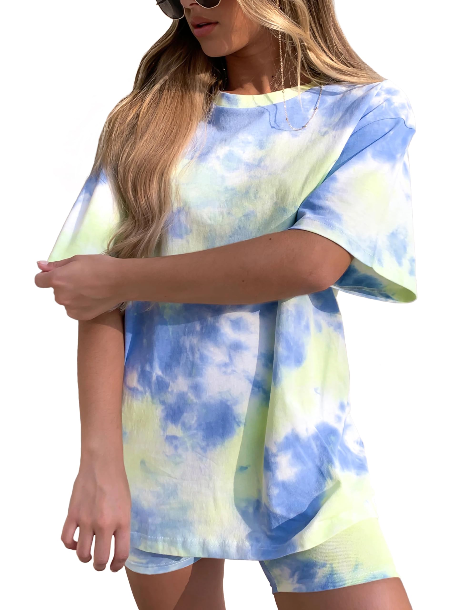 Women's 2 Piece Outfits Short Set Tie Dye Shirt Cute Summer Shorts Causl Plus Size Tracksuit