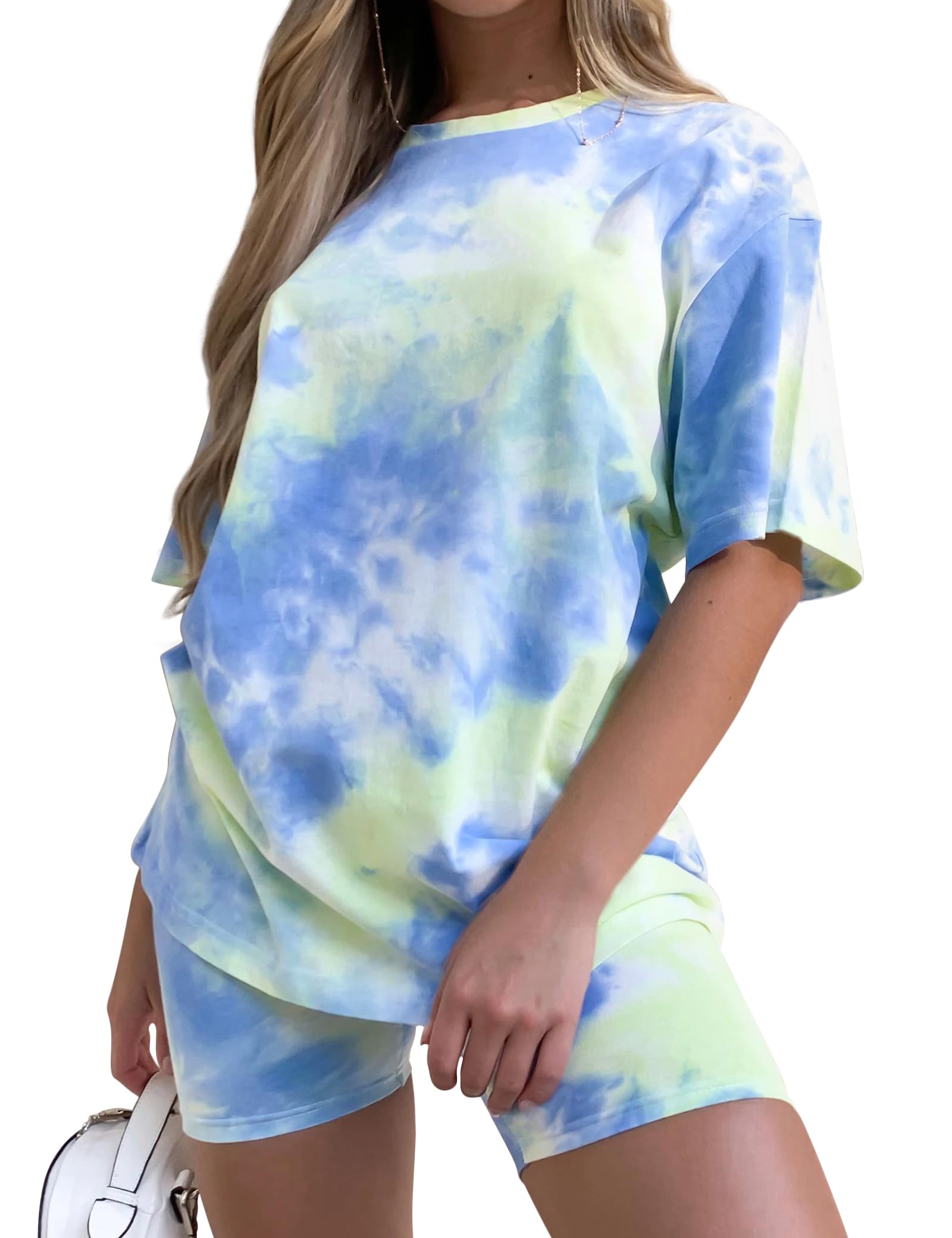 Women's 2 Piece Outfits Short Set Tie Dye Shirt Cute Summer Shorts Causl Plus Size Tracksuit