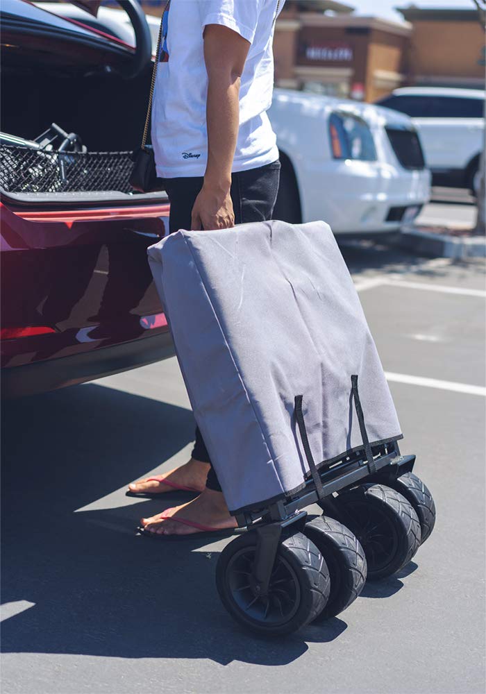 WHITSUNDAY Collapsible Folding Garden Outdoor Park Utility Wagon Picnic Camping Cart with Bearing and Brake 8" All Terrain Wheels with Rear Storage (Summer)