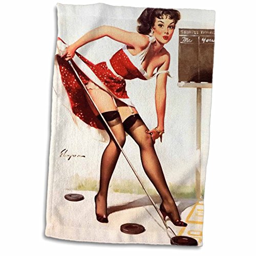3D Rose Print of Elvgren Pinup Playing Shuffleboard TWL_204077_1 Towel, 15" x 22"