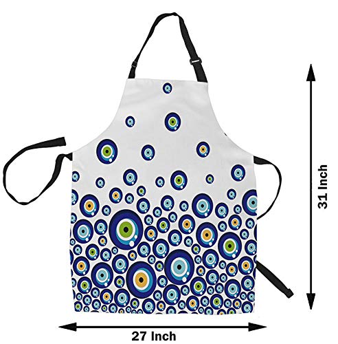 HGOD DESIGNS Eyes Kitchen Apron,Blue Turkish Evil Eye Bead Pattern (2) Kitchen Aprons For Women Men For Cooking Gardening Adjustable Home Bibs,Adult Size
