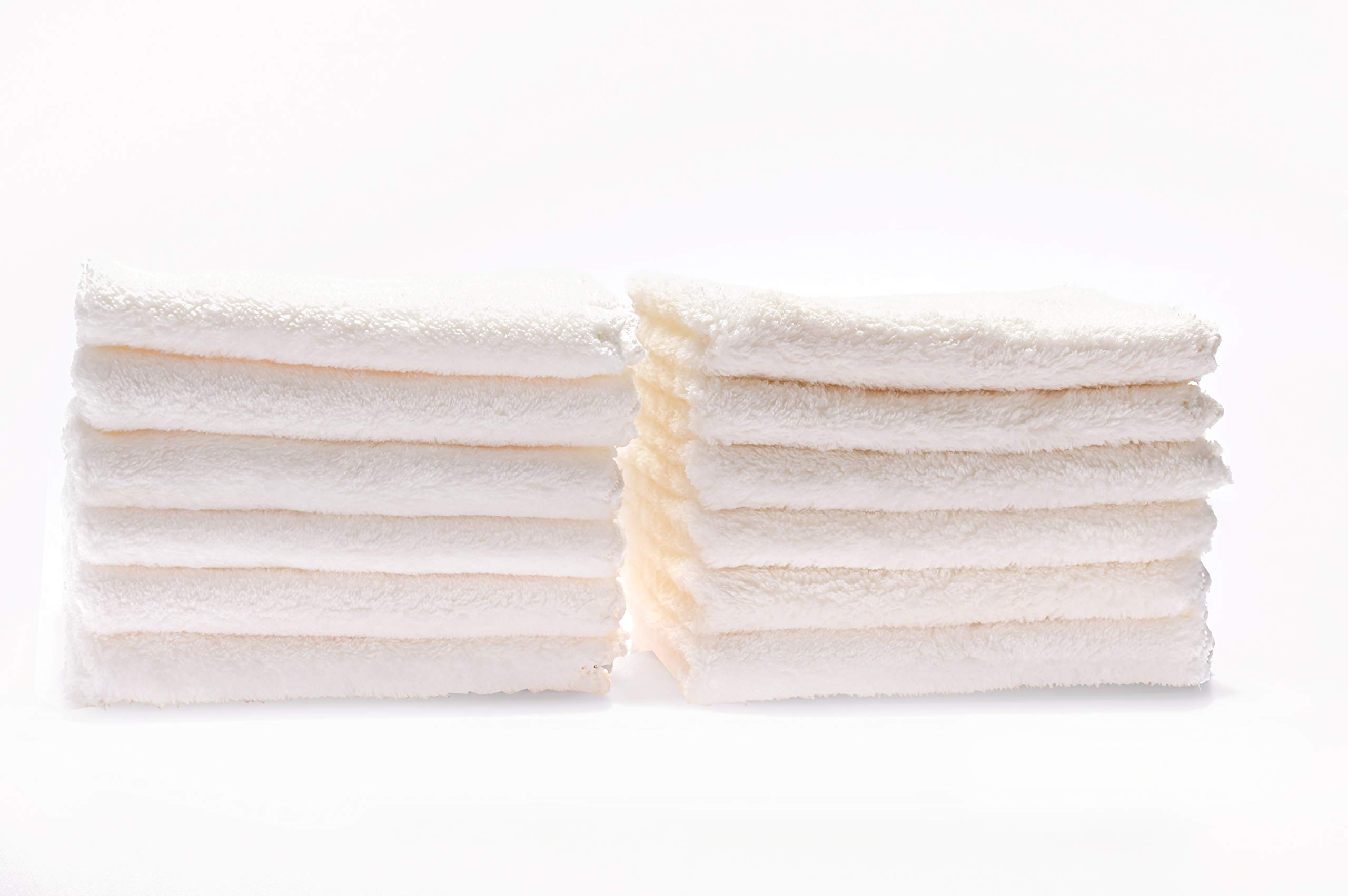 Kyapoo Baby Washcloths 12 Pack 12x12 Inches Microfiber Coral Fleece Extra Absorbent and Soft for Newborns, Infants and Toddlers-White
