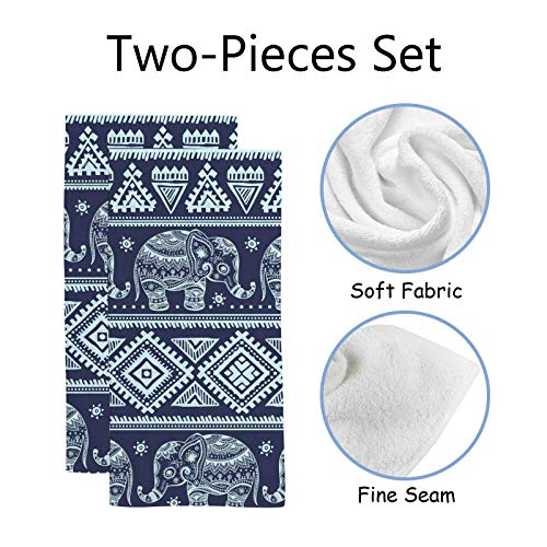 Vantaso Bath Hand Towels Set of 2 Vintage Ethnic Elephants,Soft Absorbent Washcloths Towel for Bathroom Kitchen Hotel Gym Spa