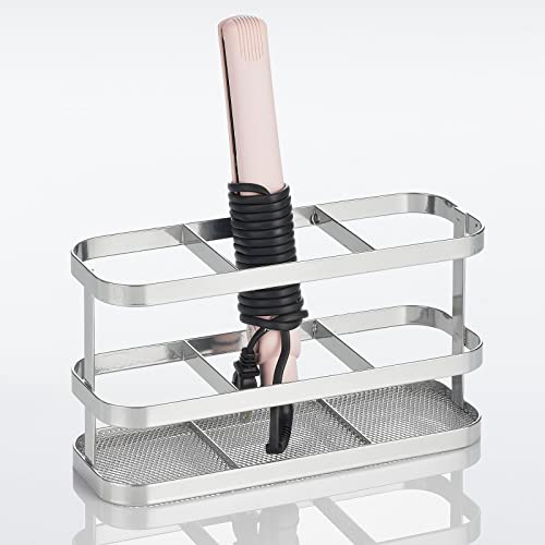 mDesign Steel Bathroom Countertop Hair Tool Storage Organizer Accessory Basket Tray, Vanity Table Holder for Hair Dryer, Straightener, Curling Iron, Styling Products, Carson Collection, Chrome