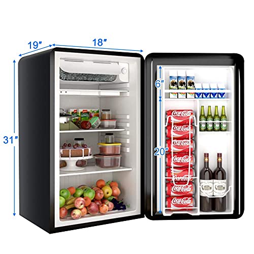 HOMGX, Black 3.2 CU.FT Compact Refrigerator, Mini Fridge with Single Reversible Door, Small Cooler with Removable Tempered Glass Shelves for Apartment, Office and Dorm, White