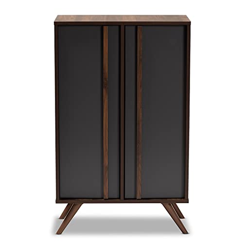 Baxton Studio Naoki Modern and Contemporary Two-Tone Grey and Walnut Finished Wood 2-Door Shoe Cabinet