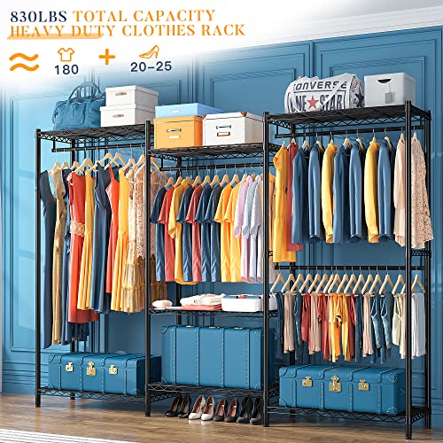 Raybee Clothes Rack, Heavy Duty Clothing Racks for Hanging Clothes Rack Load 830Lbs, Metal Clothing Rack Heavy Duty Clothes Racks for Hanging Clothes, Adjustable Garment Rack, 77"H x69"W x16"D, Black