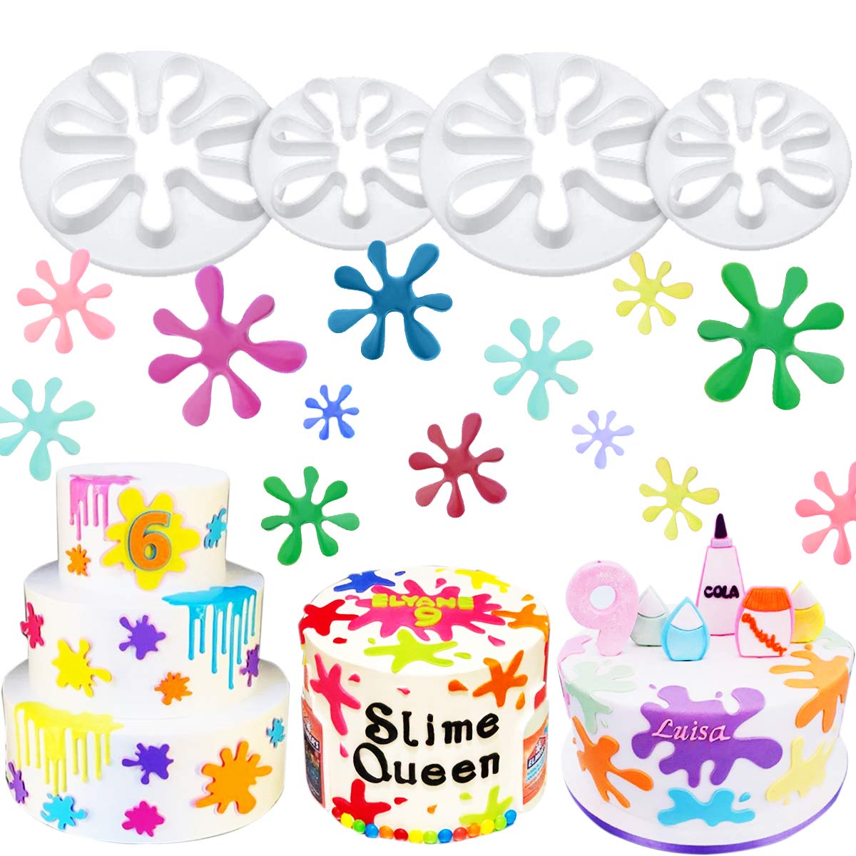 4 PCS Slime Cake Mold Slime Birthday Cake Decorations Slime Theme Party Supplies Slime Queen Cake Topper for Art Theme Party