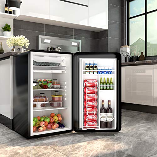 HOMGX, Black 3.2 CU.FT Compact Refrigerator, Mini Fridge with Single Reversible Door, Small Cooler with Removable Tempered Glass Shelves for Apartment, Office and Dorm, White