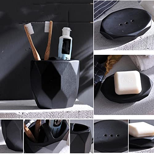 JINYISI Bathroom Accessory Set,5 Piece Ceramic Bathroom Accessories Set,Toothbrush Holder Set,Bathroom Sets Accessories (Black/White)