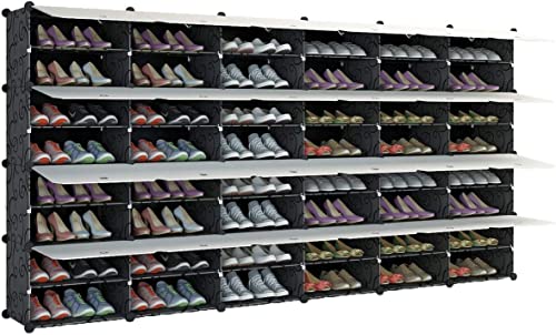 KOUSI 6 x 8-Tier Shoe Rack Shoe Tower Storage Cabinet Shoe Organizer Storage Organizer Modular Shoe Cabinet with Doors, Black