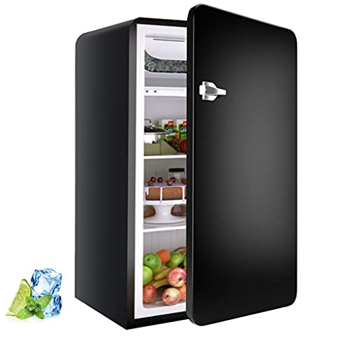 HOMGX, Black 3.2 CU.FT Compact Refrigerator, Mini Fridge with Single Reversible Door, Small Cooler with Removable Tempered Glass Shelves for Apartment, Office and Dorm, White