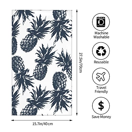 Dark Blue Pineapple Hand Towel Watercolor Summer Fruit Face Towel Soft Fingertip Graphic Hand Towels for Bathroom Kitchen Hotel Yoga & Gym 27.5 X 15.7'