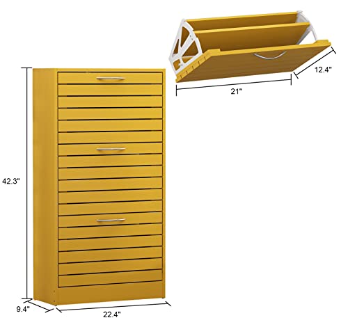 Homsee 3-Drawer Shoe Storage Cabinet with Louver Doors, 3-Tier Wood Shoe Rack Storage Organizer for Entryway, Yellow (22.4”L x 9.4”W x 42.3”H)