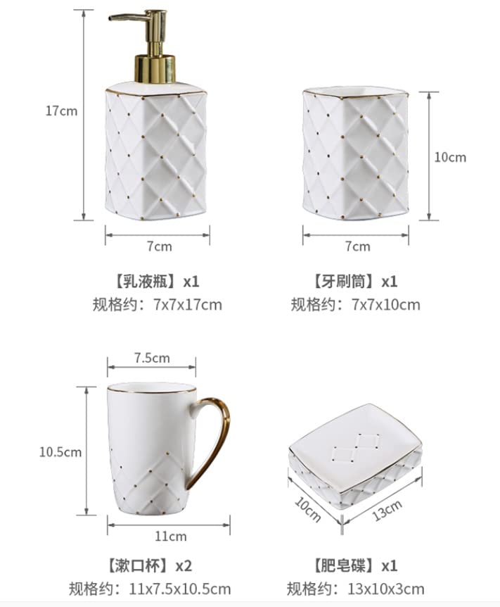 WYKDD Bone China Bathroom Five-Piece Set Bathroom Supplies Toilet Ceramic Brushing Cup Mouthwash Cup Washing Set