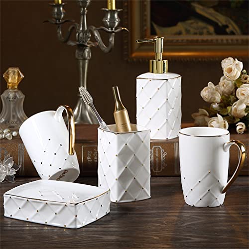 WYKDD Bone China Bathroom Five-Piece Set Bathroom Supplies Toilet Ceramic Brushing Cup Mouthwash Cup Washing Set