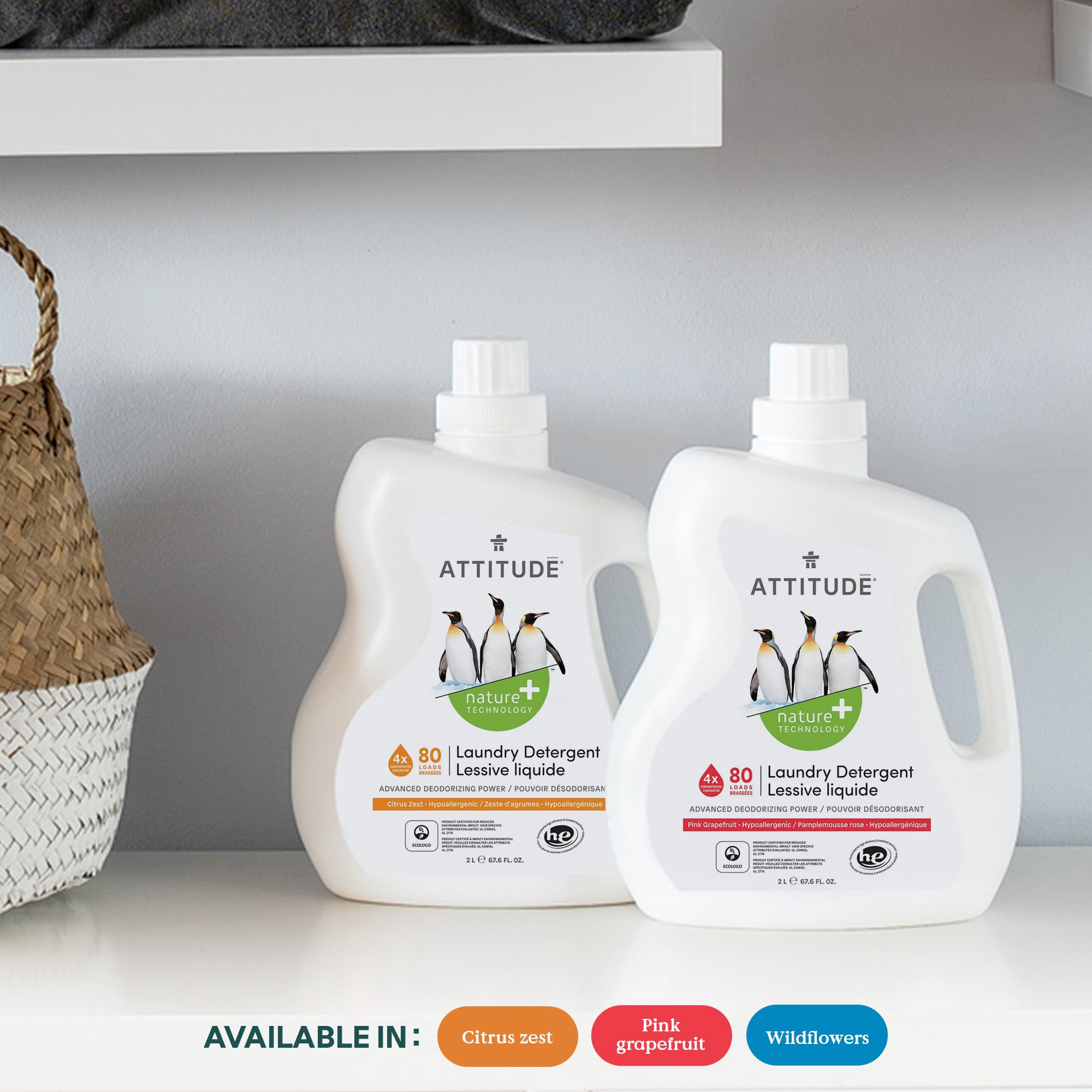 ATTITUDE Liquid Laundry Detergent, EWG Verified Laundry Soap, HE Compatible, Vegan and Plant Based Products, Cruelty-Free, Pink Grapefruit, 80 Loads, 67.6 Fl Oz