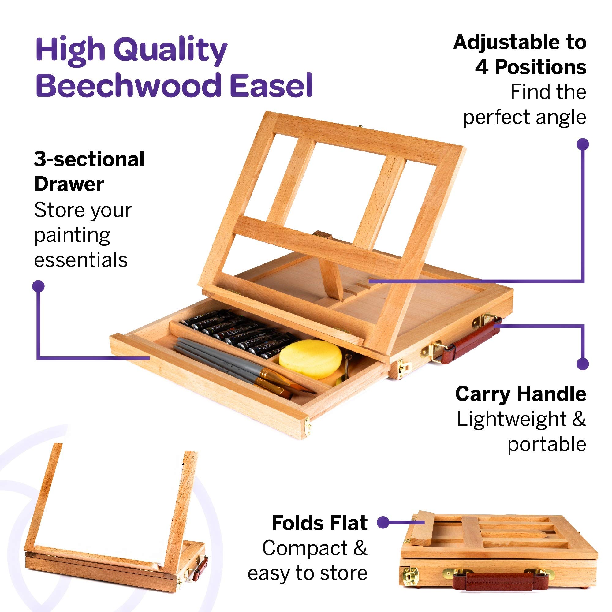 Acrylic Paint Set for Adults & Kids Includes Tabletop Easel Canvas and Brushes 24 Acrylic Paint Colors 15 Brushes 1 Easel 1 Canvas | Painting Kit for Adults