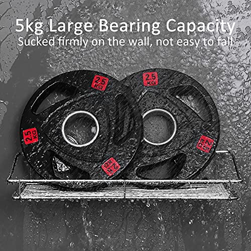 Queta Strong Suction Cup Shower Caddy Bath Shelf Storage with 3 Hooks, Wall Mounted Bathroom Organizer Stainless Steel shower Rack for Shampoo Conditioner Razor, Rectangle Basket for Kitchen Storage