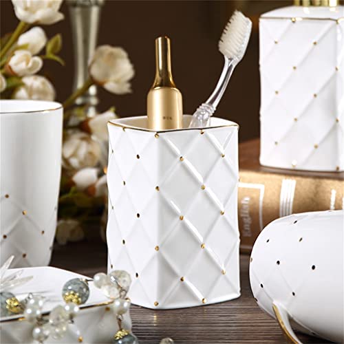WYKDD Bone China Bathroom Five-Piece Set Bathroom Supplies Toilet Ceramic Brushing Cup Mouthwash Cup Washing Set