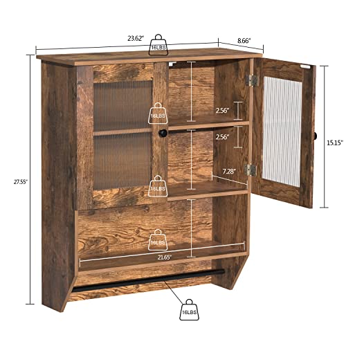 Tohomeor Bathroom Wall Cabinet with Towels Bar Wooden Medicine Cabinet with 2 Doors Wall Mounted Storage Cabinet Over Toilet Bathroom Cabinet (Brown)