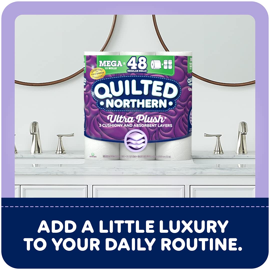 Quilted Northern Ultra Plush Toilet Paper, 12 Mega Rolls = 48 Regular Rolls, 3-Ply Bath Tissue