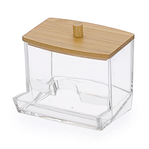 Hipiwe Acrylic Q-Tip Holder with Bamboo Lid - Clear Q-Tips Dispenser Bathroom Containers Canister Cotton Swab Holder Bathroom Countertop Storage Organizer for Q-tip Cotton Swab