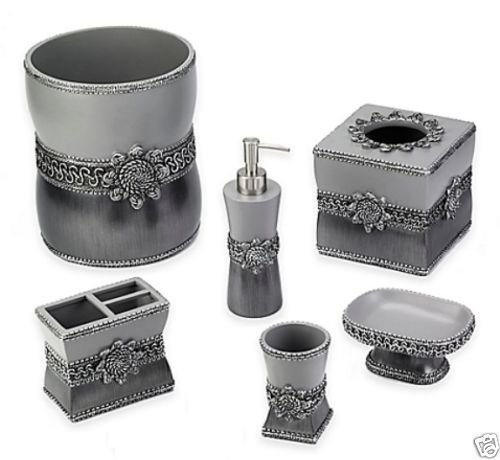 Avanti Linens Braided Medallion 6 Piece Resin Wastebasket Set, Graphite Grey