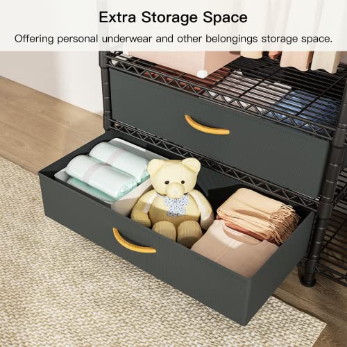 Ulif F3 Freestanding Closet Garment Rack, 5 Tiers Adjustable Heavy Duty Clothes Organizer Storage with 2 Fabric Drawers, Suitable for Bedroom, Apartment, and Cloakroom, 39.4"W x 14.5"D x 71.2"H, Black