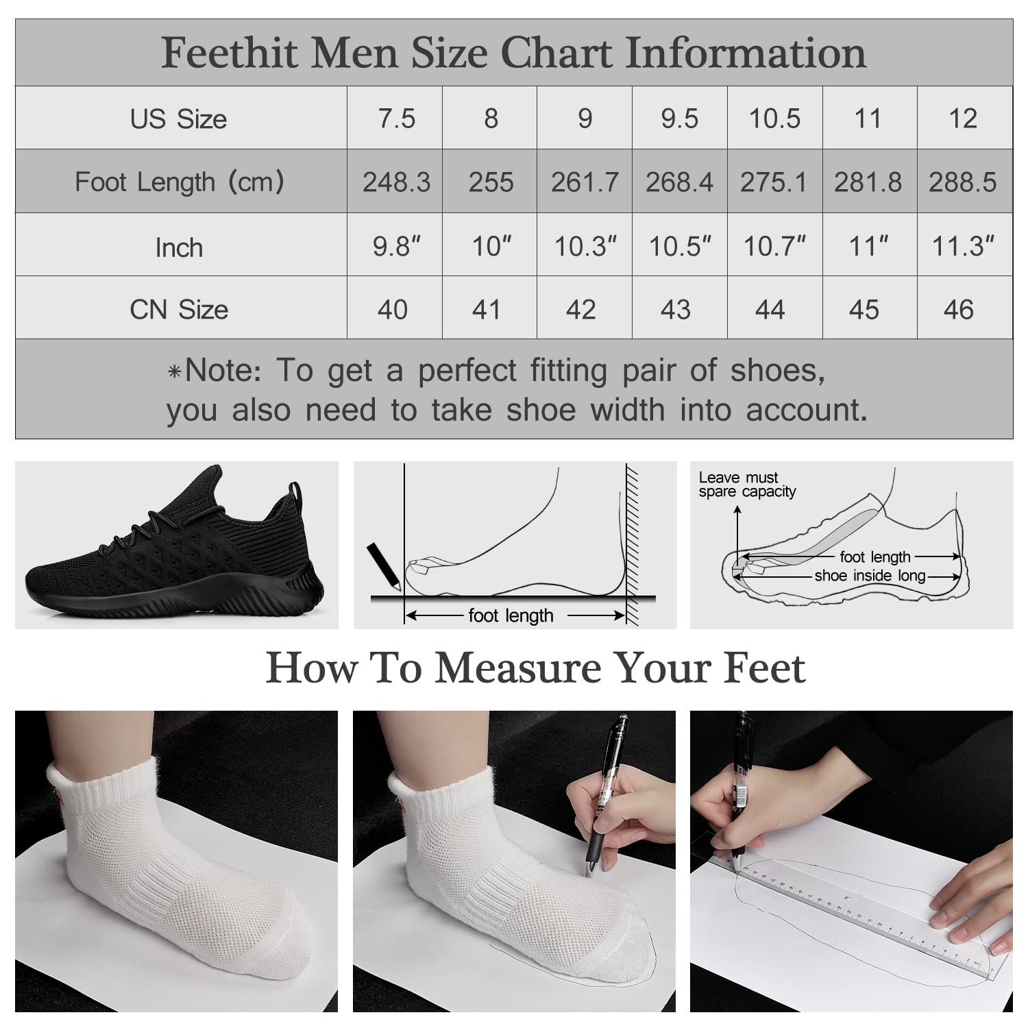 Feethit Mens Slip On Walking Shoes Lightweight Breathable Non Slip Running Shoes Comfortable Fashion Sneakers for Men Black Size 12