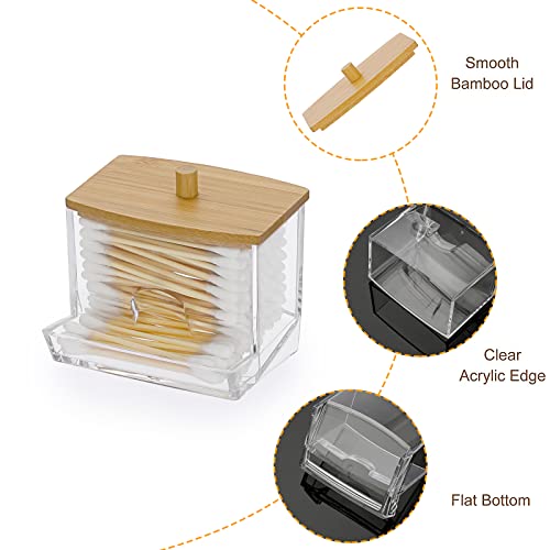 Hipiwe Acrylic Q-Tip Holder with Bamboo Lid - Clear Q-Tips Dispenser Bathroom Containers Canister Cotton Swab Holder Bathroom Countertop Storage Organizer for Q-tip Cotton Swab