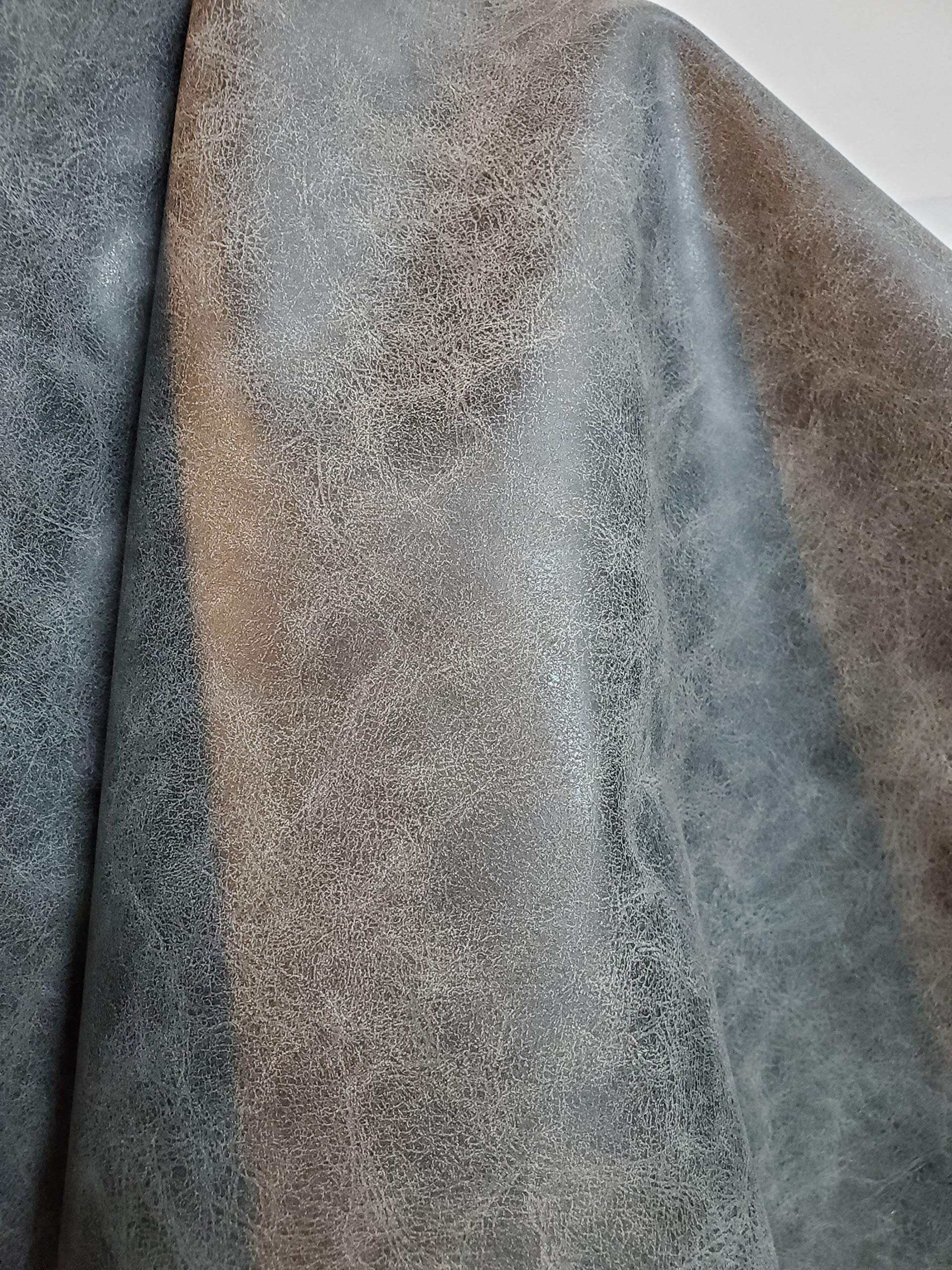 NAT Leathers | Gray Distressed Crazy Horse Oily Faux Vegan Leather PU (Peta Approved Vegan) | 1 Yard (36 inch x 54 inch Wide) Cut by Yard Pleather 0.9 mm Upholstery | Gray Distress 36"X54"