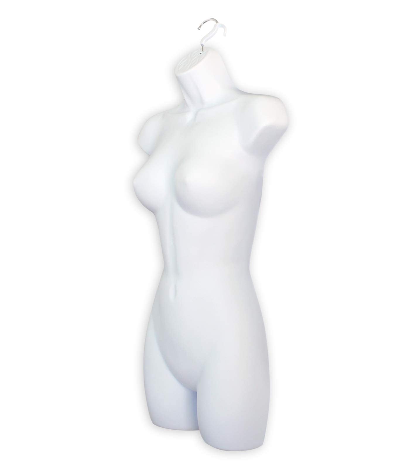 DisplayTown White Female Mannequin Hip Long Hollow Back Body Stackable Dress Form with Hanging Hook for Tshirt Display, Countertop, Craft Shows, Photos and Design, S-M Clothing Size