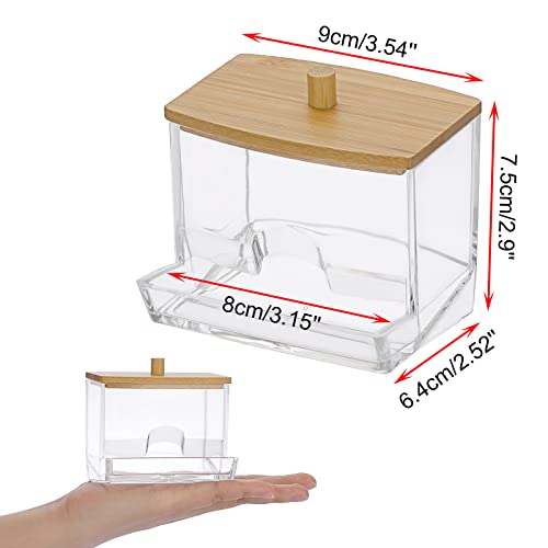 Hipiwe Acrylic Q-Tip Holder with Bamboo Lid - Clear Q-Tips Dispenser Bathroom Containers Canister Cotton Swab Holder Bathroom Countertop Storage Organizer for Q-tip Cotton Swab