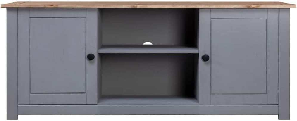 vidaXL Solid Pine Wood TV Stand - Panama Range - Gray, Retro Design, Ideal for Living Room, 47.2"x15.7"x19.7" with 2 Doors, 2 Compartments, Scandinavian Style
