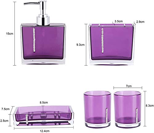 Purple Bathroom Accessories Set Purple Bathroom Accessories Bathroom Designer 5-Piece Bath Accessory Set,Acrylic Gift Set Toothbrush Holder Toothbrush Cup Soap Dispenser Soap Dish Toilet Brush Holder