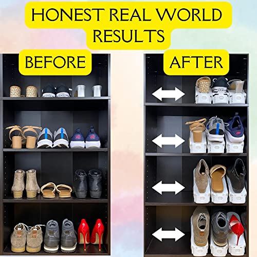 Adjustable Shoe Stackers [20 PACK] - Double Deck Shoe Rack Organizer for Closet Organization - Smart Small Space Solution - Shoe Slot Organizers - Freestanding Stacking Shoe Holder