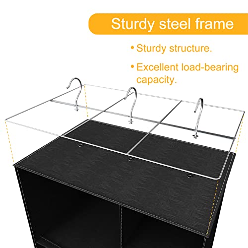 Libeder Shoe Organizer for Closet, 15 Shelf Hanging Closet Storage Shelves - 10 Shoe Rack Organizer and 5 Compartment for Clothes with 6 Side Mesh Pockets for Scarf, Socks,Gloves Black