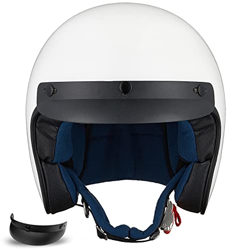 ILM 3/4 Open Face Motorcycle Helmets, Retro Vintage Moped Helmet for Men Women, Scooter ATV Cruiser Bobber Helmet, DOT Approved Model-207 (White, L)