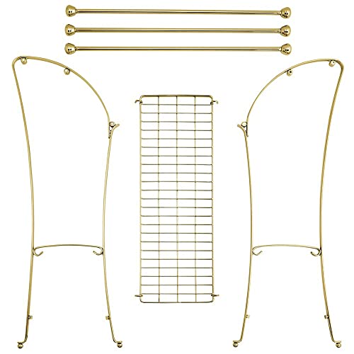 mDesign Large Standing Metal Bathroom Towel Holder Stand with Shelf - 3-Tier Towel Rack Stand for Hanging Bath, Hand, and Fingertip Towels - Towel Stand for Bathroom - Hyde Collection - Soft Brass