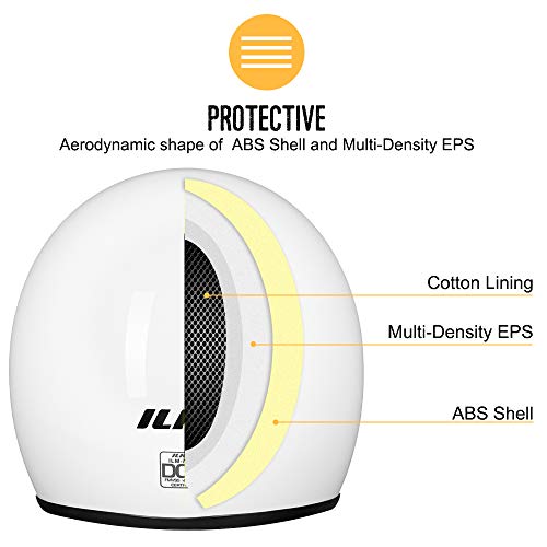 ILM 3/4 Open Face Motorcycle Helmets, Retro Vintage Moped Helmet for Men Women, Scooter ATV Cruiser Bobber Helmet, DOT Approved Model-207 (White, L)