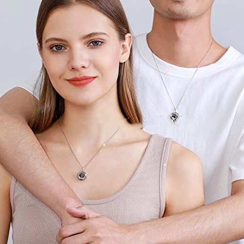 Youz I Love You Necklace in 100 Languages Gift Set, Heart Pendant Projection Lux Bloom Rose Box (B)