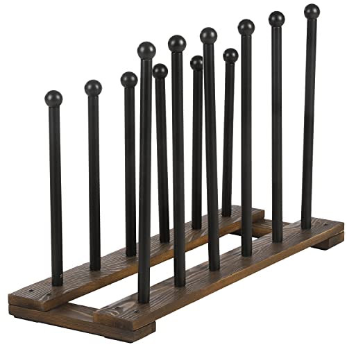 MyGift Modern Entryway Black Metal Boots and Shoe Rack with Rustic Burnt Solid Wood Base, Freestanding Tall Cowboy Boots Work Boot Organizer, Holds 6 Pairs