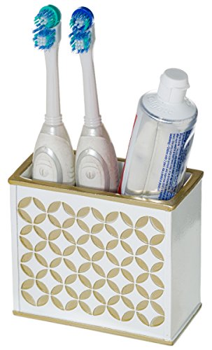 Creative Scents White Bathroom Accessories Set - Decorative 4 Piece Bathroom Accessory Set Includes: Soap Dispenser, Toothbrush Holder, Soap Dish and Tumbler, Gift Packaged (Diamond Lattice)