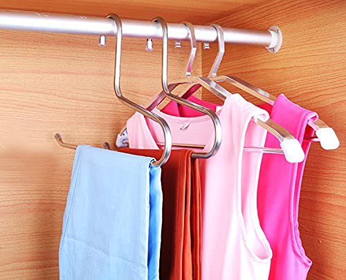 YUNAI 3Pcs Stainless Steel Pants Hangers, Open Ended Hangers, Jean Hangers, Strong Durable Anti-Slip Slacks Hangers for Space Saving.(Silver)